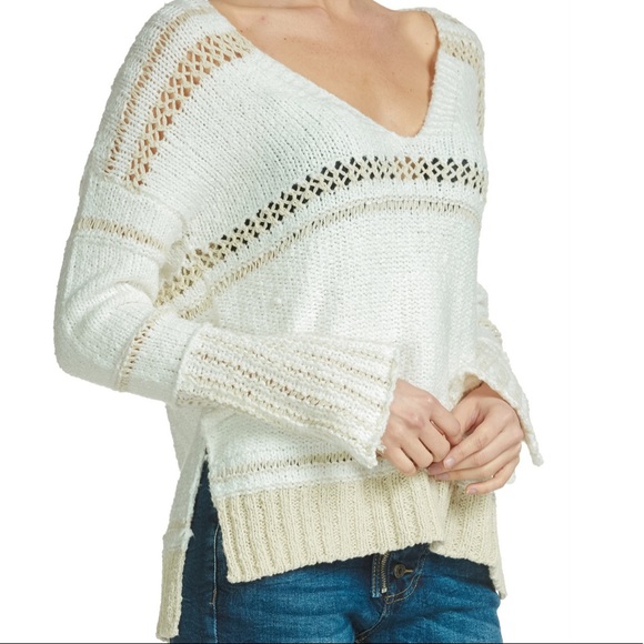 Elan | Sweaters | Elan Boho Chic Crochet Open Chunky Knit V Neck ...